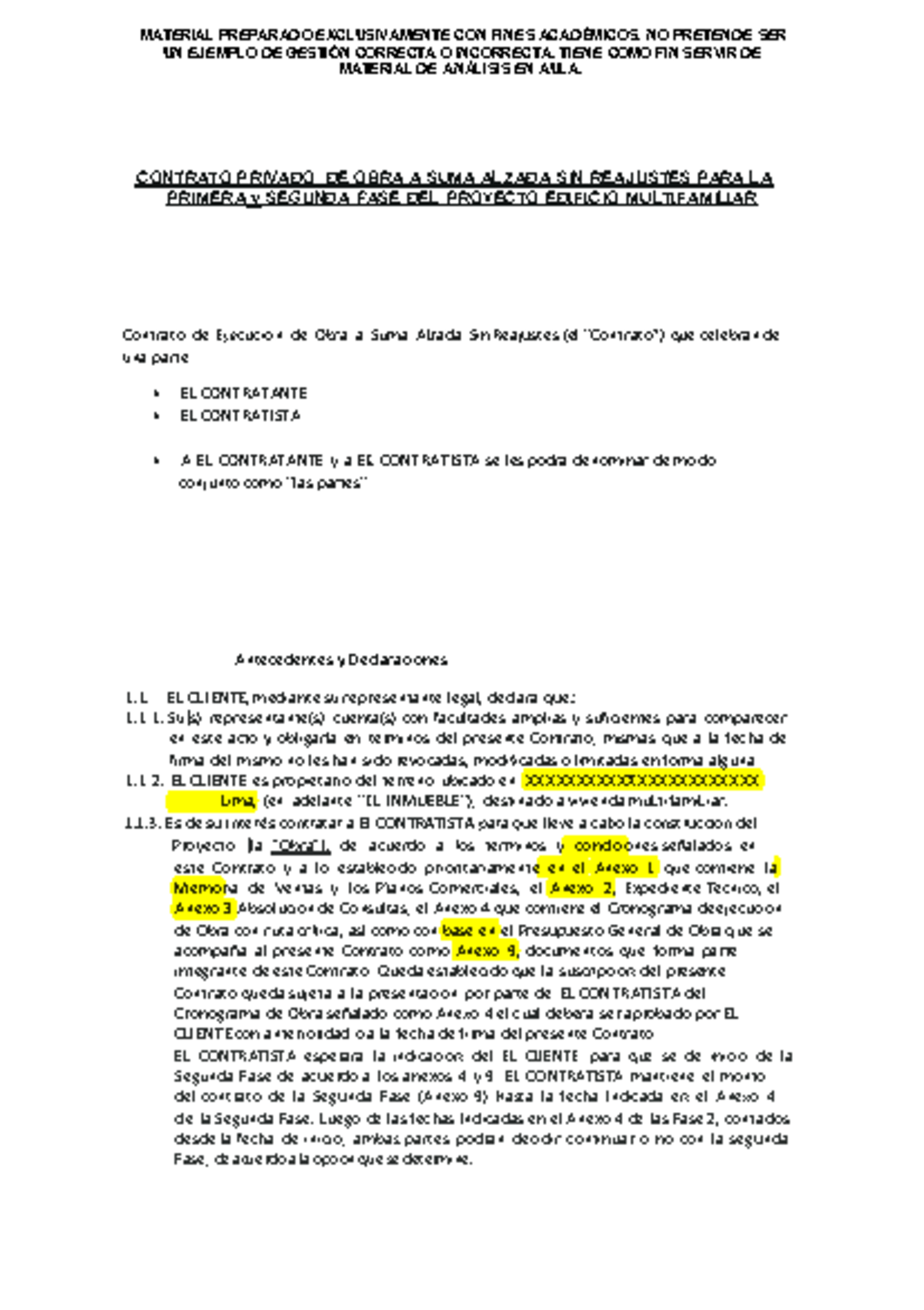 Trabajo Grupal 3: Contrato de Edificación Multifamiliar - Análisis ...