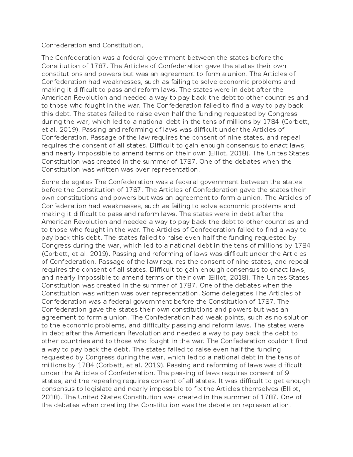 Week 2 discussion 2-2 - Confederation and Constitution, The ...