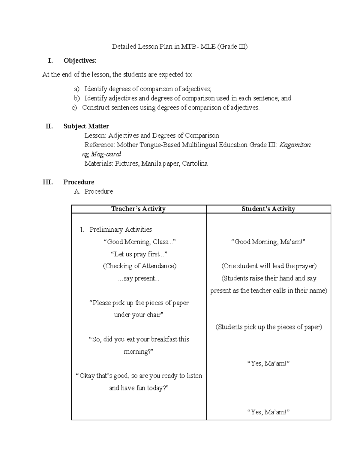 A detailed lesson plan in mtb grade iii - Detailed Lesson Plan in MTB ...