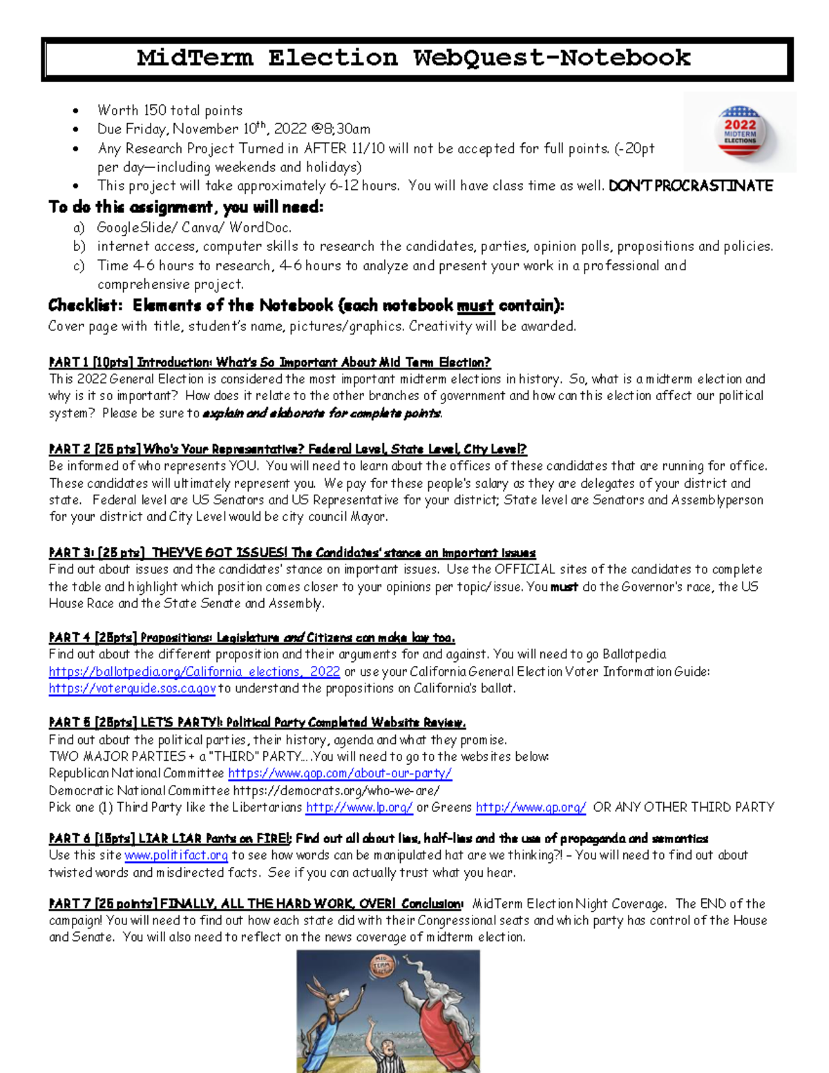 Mid Term Election Project - MidTerm Election WebQuest-Notebook • Worth ...