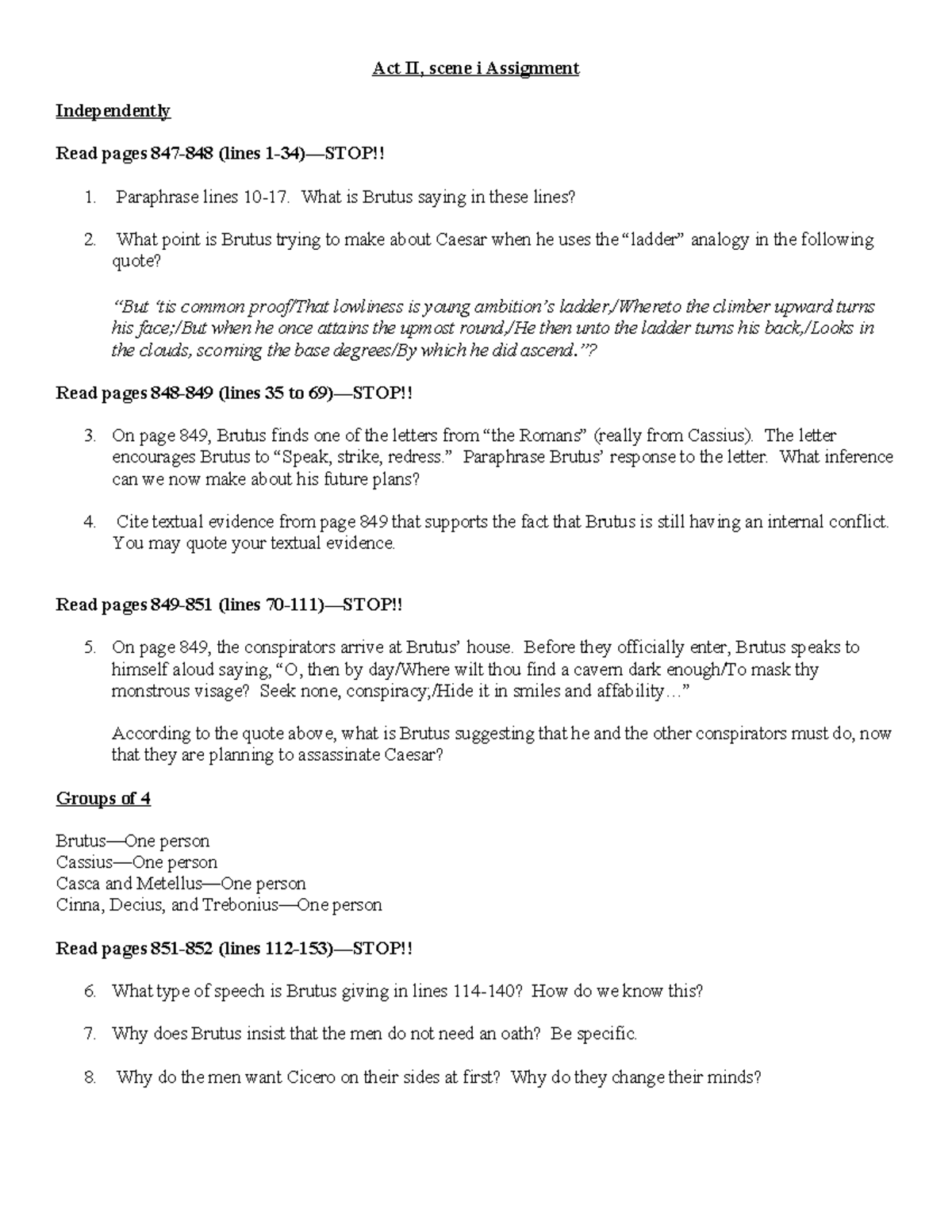 Act II Scene I: Independent & Group Assignment - Analyzing Brutus ...