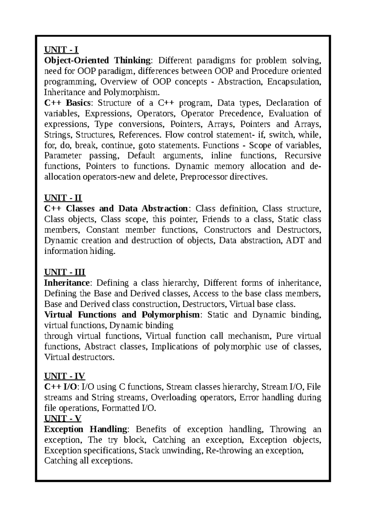 CSE 101 - C++ OOP Concepts: Summary of Core Principles and Techniques ...