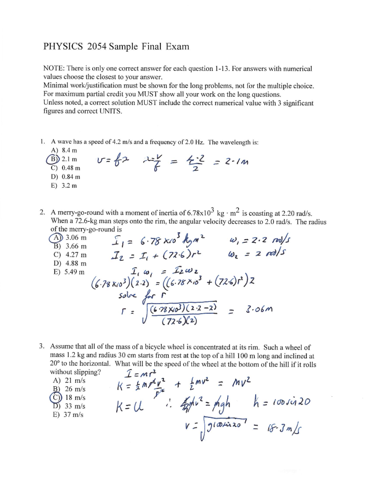 Sample Final Exam Solutions and Explanation Guide - Studocu