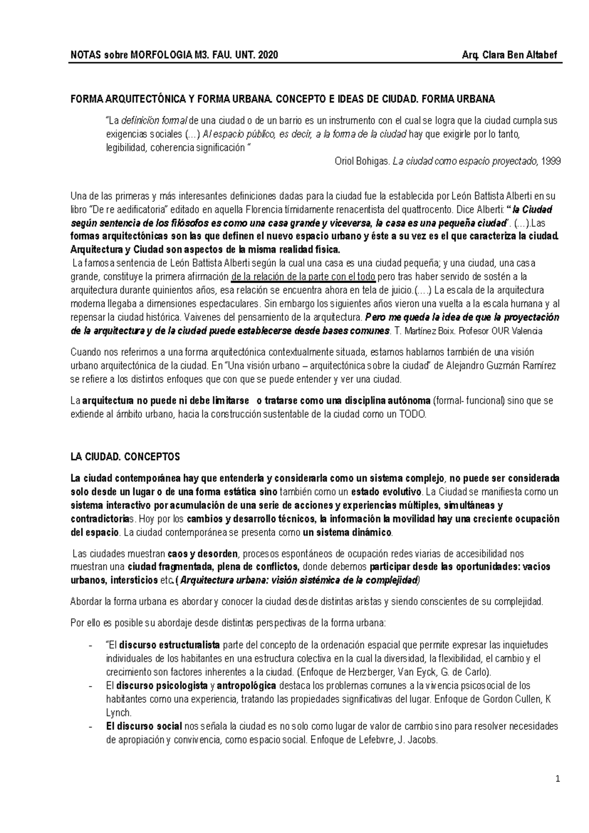 Notas sobre Morfología Urbana M3 - Arq. Clara Ben Altabef - Studocu