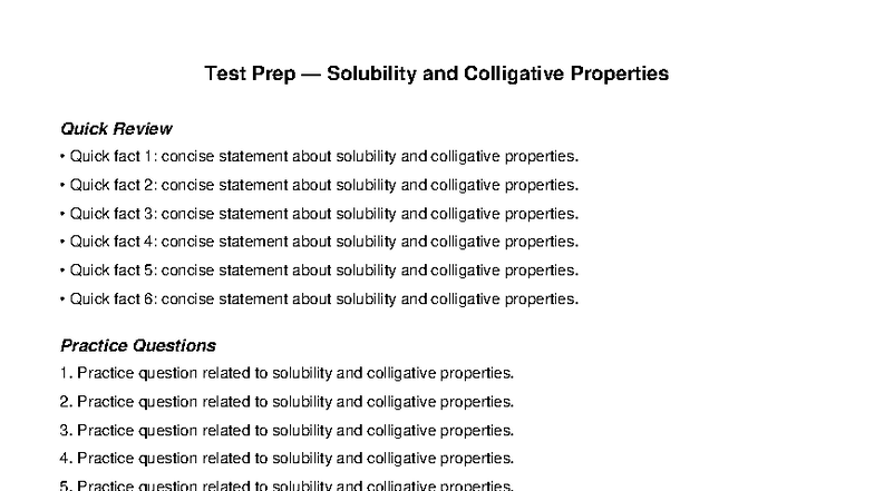 22 - Solubility & Colligative Properties Test Prep Review - Studocu