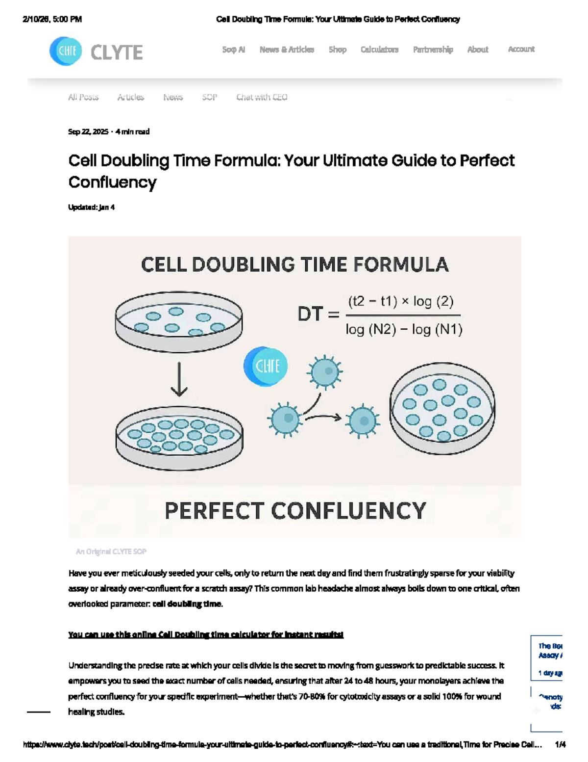 Cell Counting: Specific Confluency Guide for CLITE CLYTE - Studocu