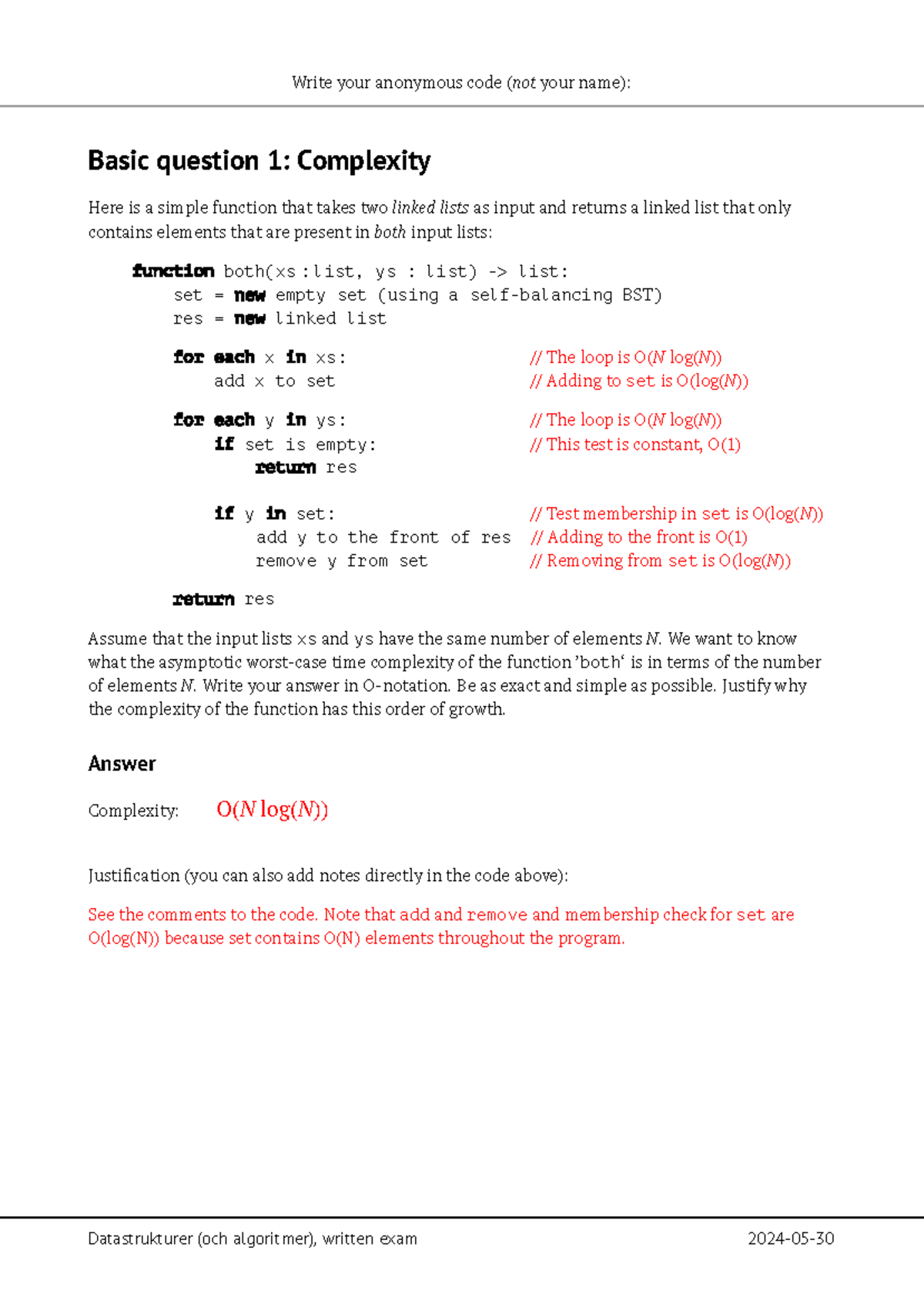 Big O Notation: Exam Solutions for Complexities & Data Structures - Studocu