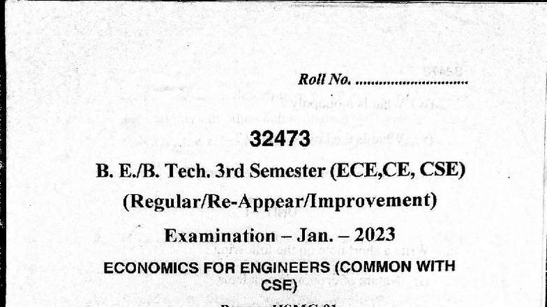 B. Tech. 3rd Sem (CSE) Exam Jan. 2023 - Economics for Engineers - Studocu