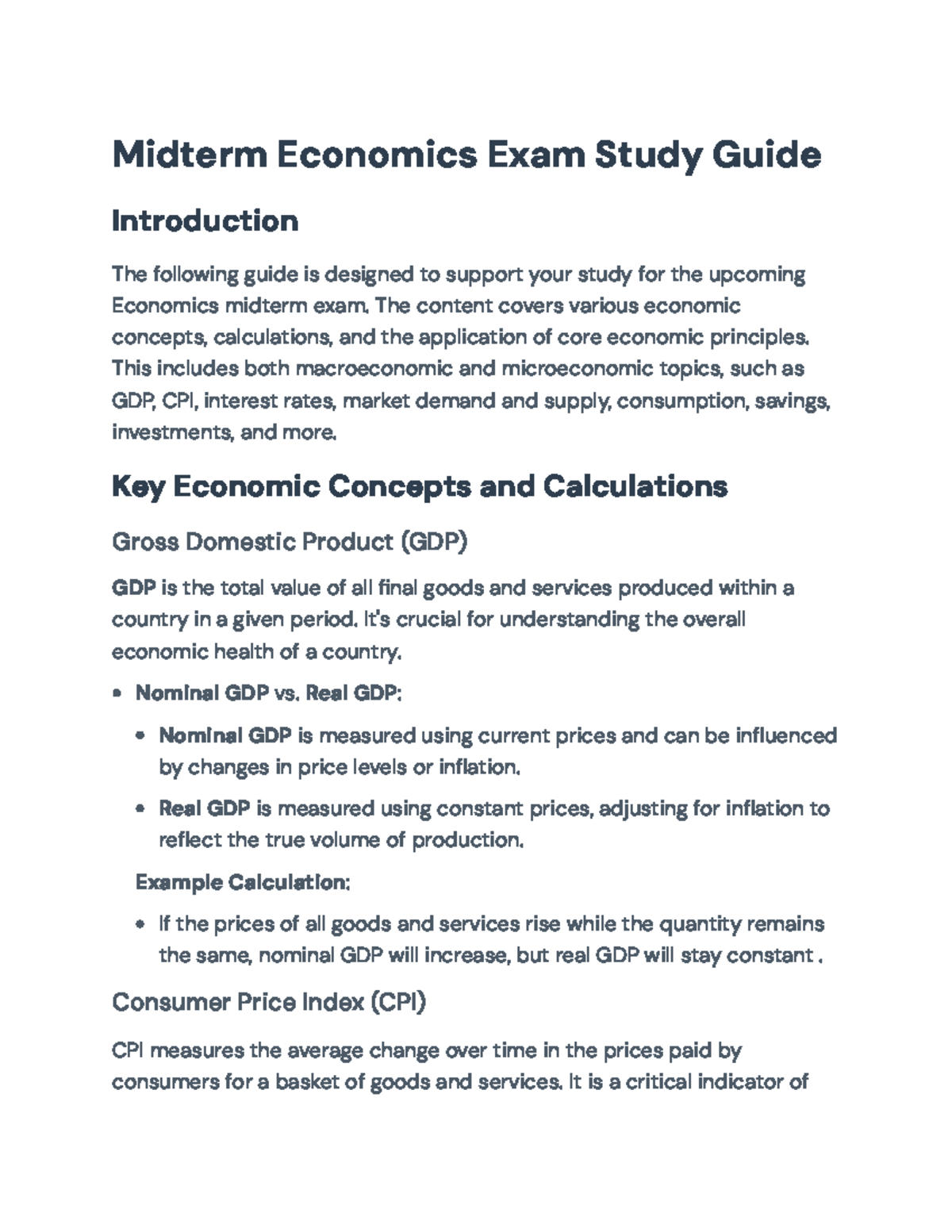 Economics Midterm Exam Study Guide: Key Concepts & Calculations ...