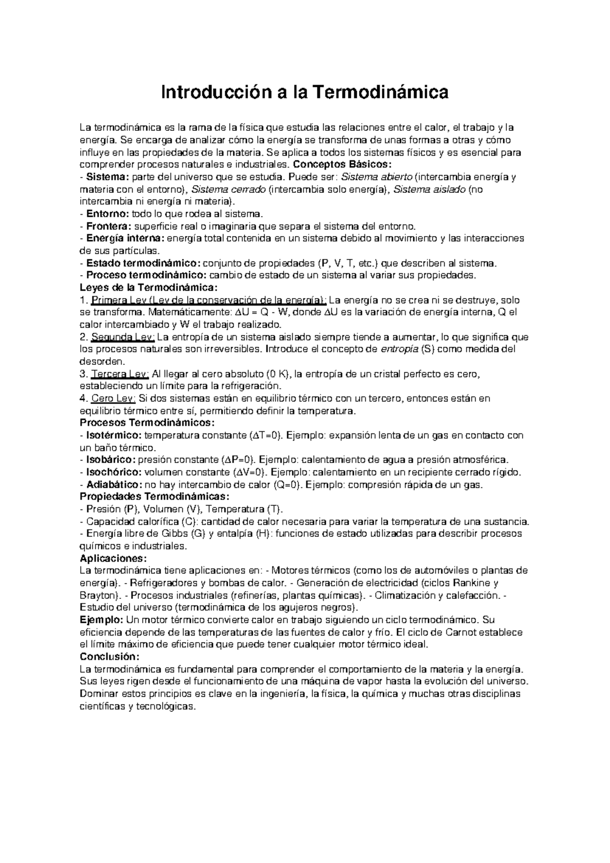 Termodinámica: Conceptos y Leyes Fundamentales (FIS101) - Studocu
