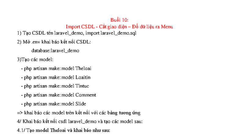BG B10: Hướng Dẫn Tạo CSDL và Model trong Laravel - Studocu