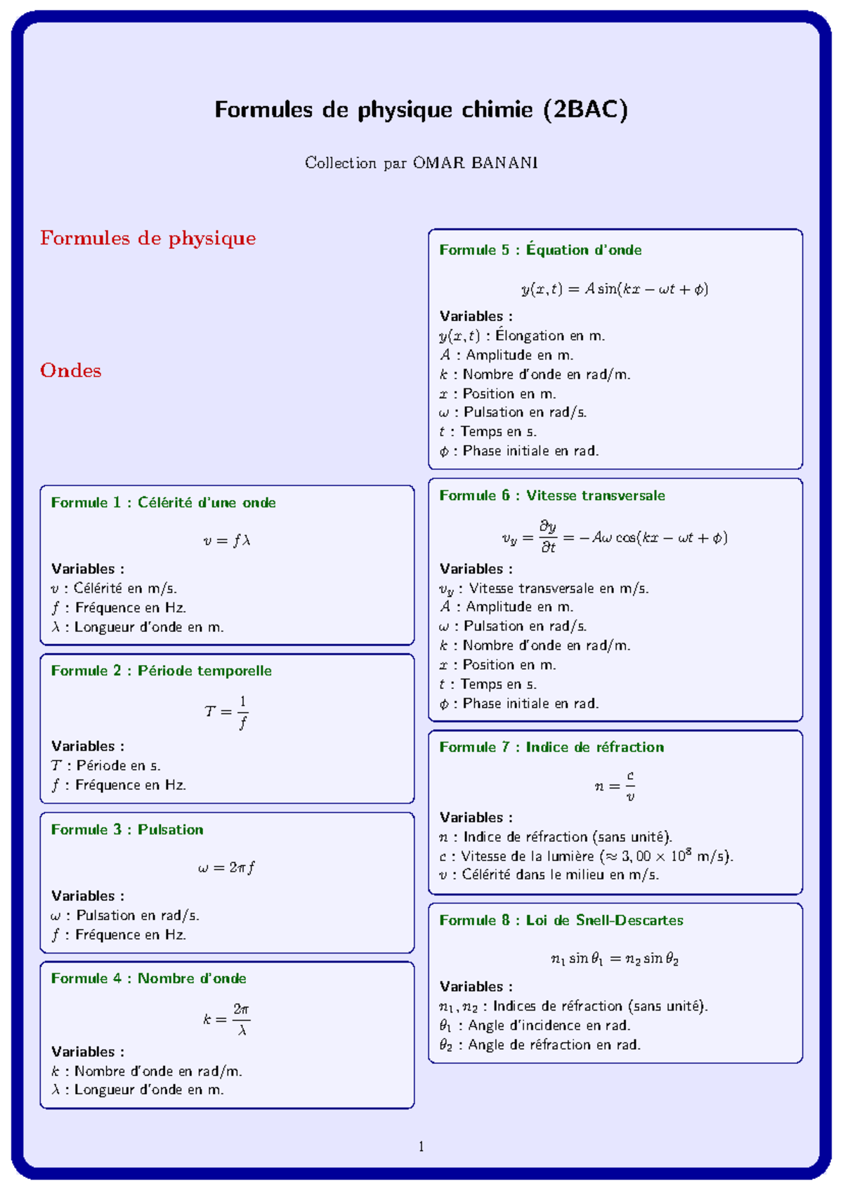 Formules de Physique-Chimie (2BAC) : Collection Complète - Studocu