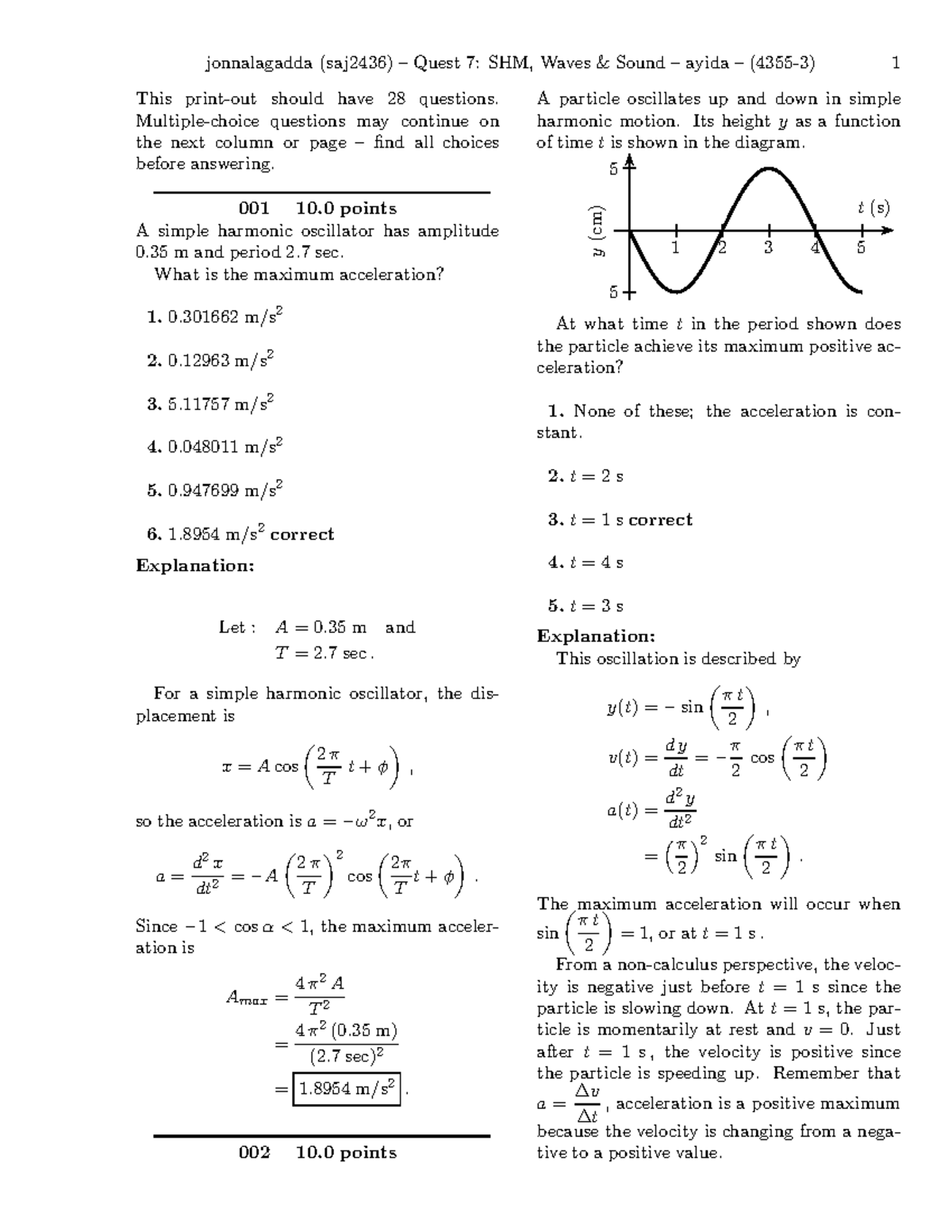 SHM, Waves & Sound Quest: Answer Key with Explanations (PHYS101) - Studocu
