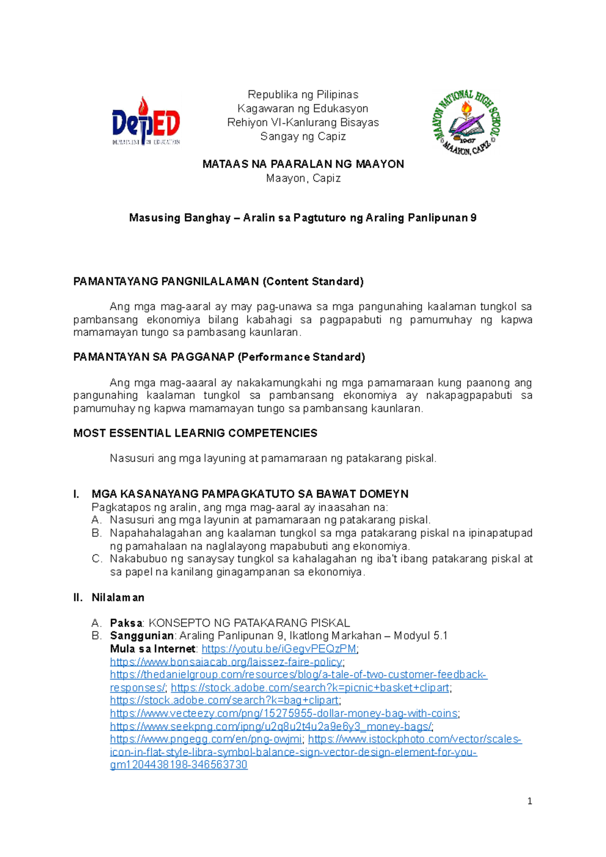 Masusing Banghay-Aralin sa Araling Panlipunan 9: Patakarang Piskal - Studocu