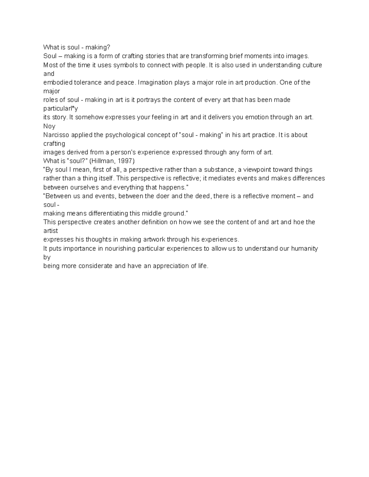 Arts5-Soul-Making: Crafting Stories Through Art and Emotion - Studocu