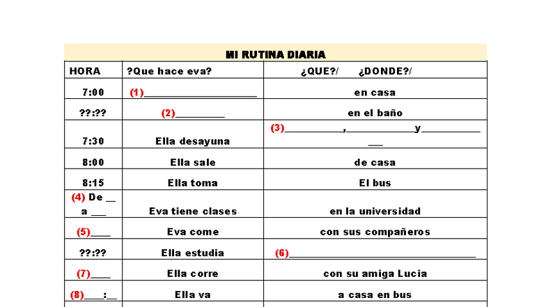 MI RUTINA DIARIA - Práctica Oral (Actividad) - Studocu