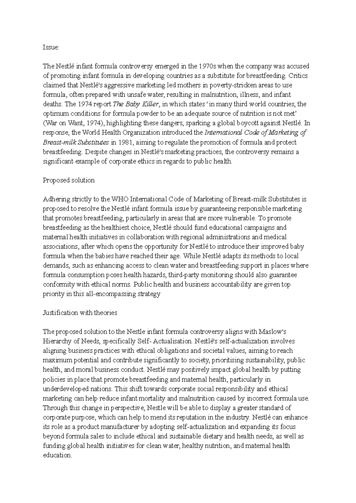 Nestlé Infant Formula Controversy: Ethical Marketing Solutions [FIB ...