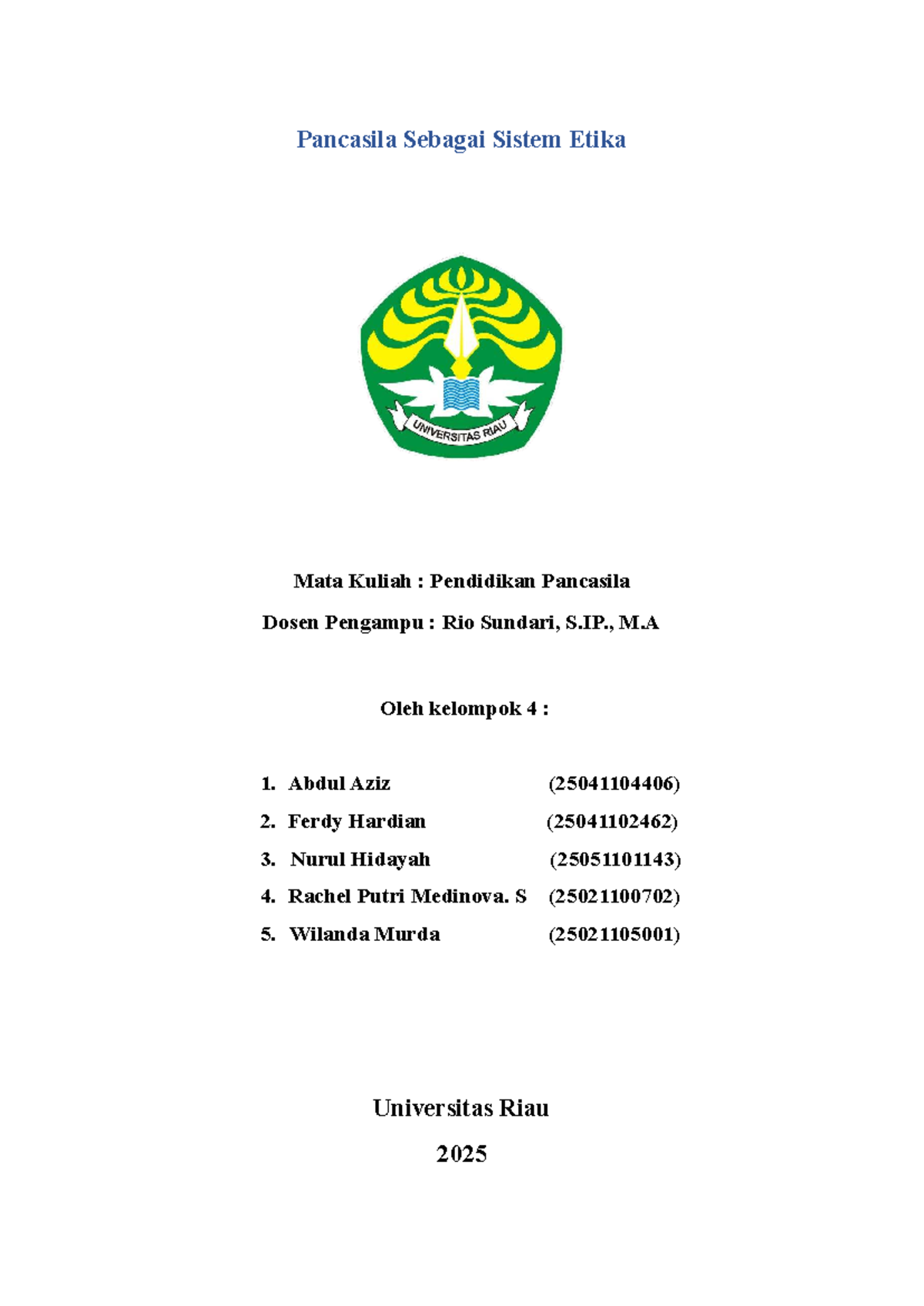 Pancasila sebagai Sistem Etika: Makalah Pendidikan Pancasila - Studocu