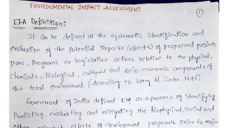 ENV 101: Overview of EIA Definition, Need, and Indian Policies - Studocu