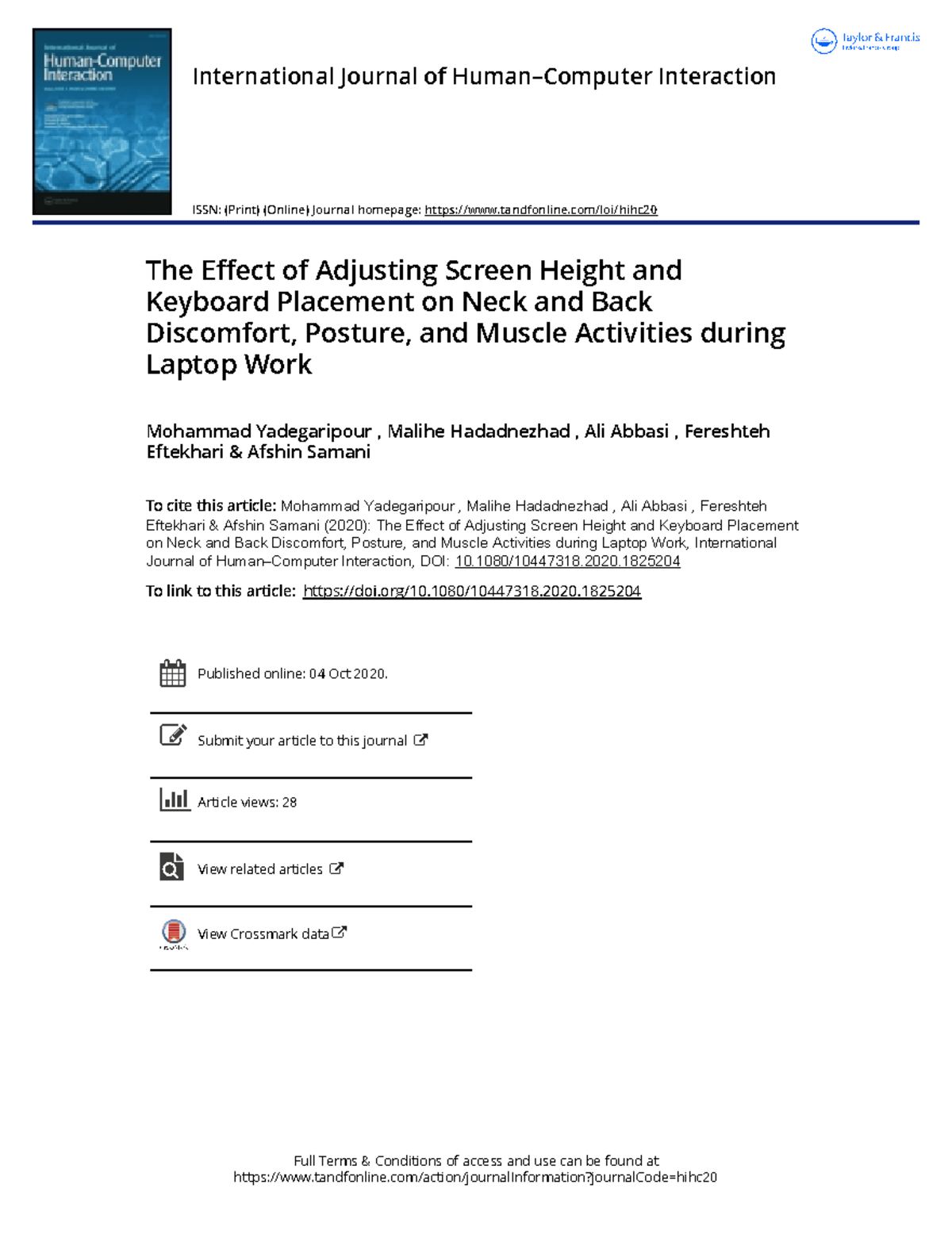 Adjusting Screen Height & Keyboard Placement: Effects on Discomfort ...