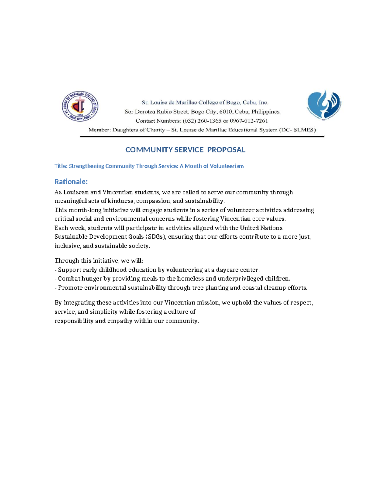 COMMUNITY SERVICE PROPOSAL: Strengthening Community Through ...