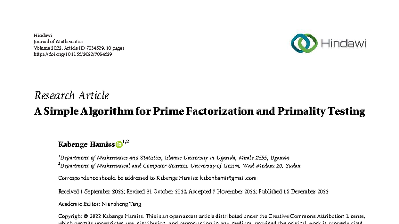 A Simple Algorithm for Prime Factorization and Primality Testing (MATH ...