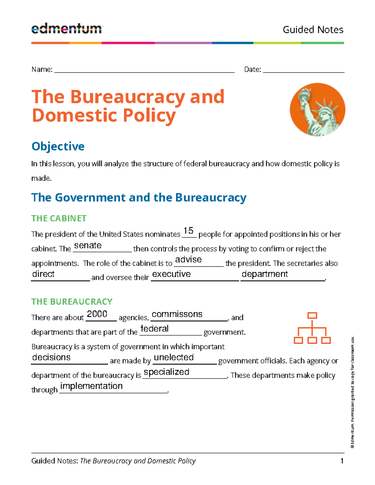 Guided Notes: Civics - The Bureaucracy and Domestic Policy Analysis ...