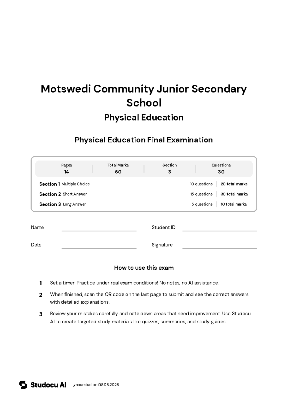 Physical Education Final Exam - Studocu