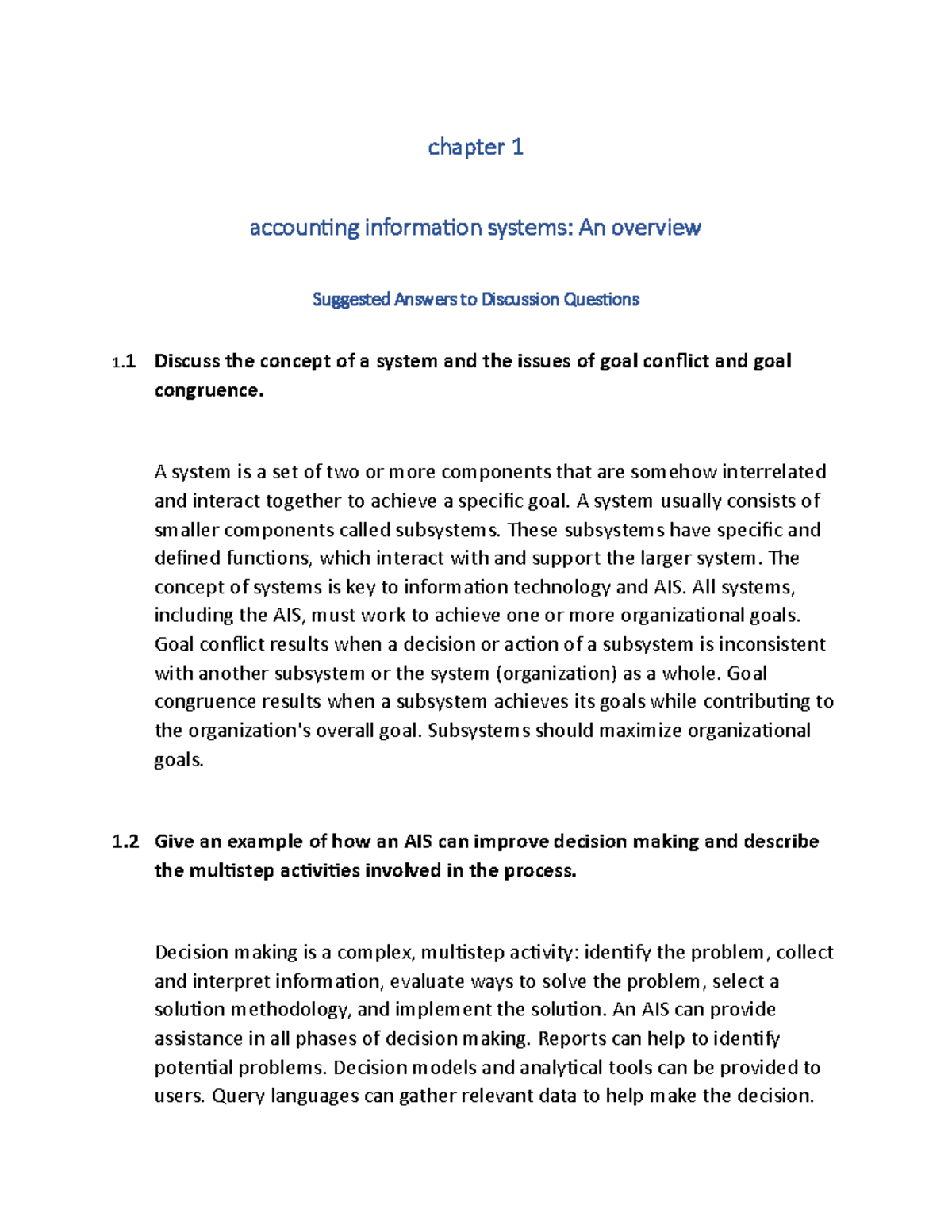 AIS-4203 Chapter 1: Overview of Accounting Information Systems - Studocu