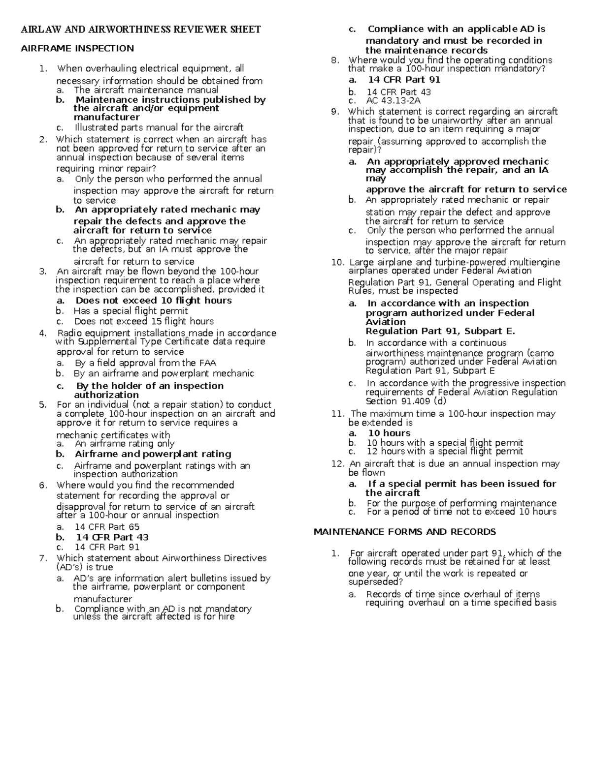 Airlaw Reviewer for CAAP: Airworthiness & Inspection Guidelines - Studocu