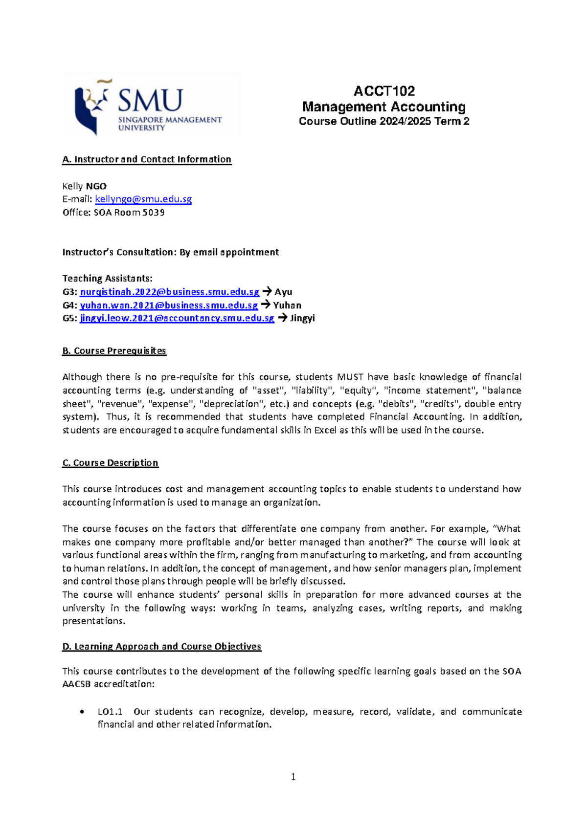 Management Accounting Syllabus - ACCT 102 Term 2024/2025 - Studocu