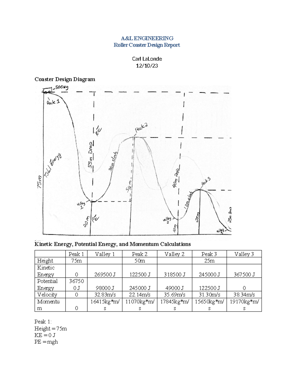 PHY 150 Final Report on Roller Coaster Design by La Londe - Studocu