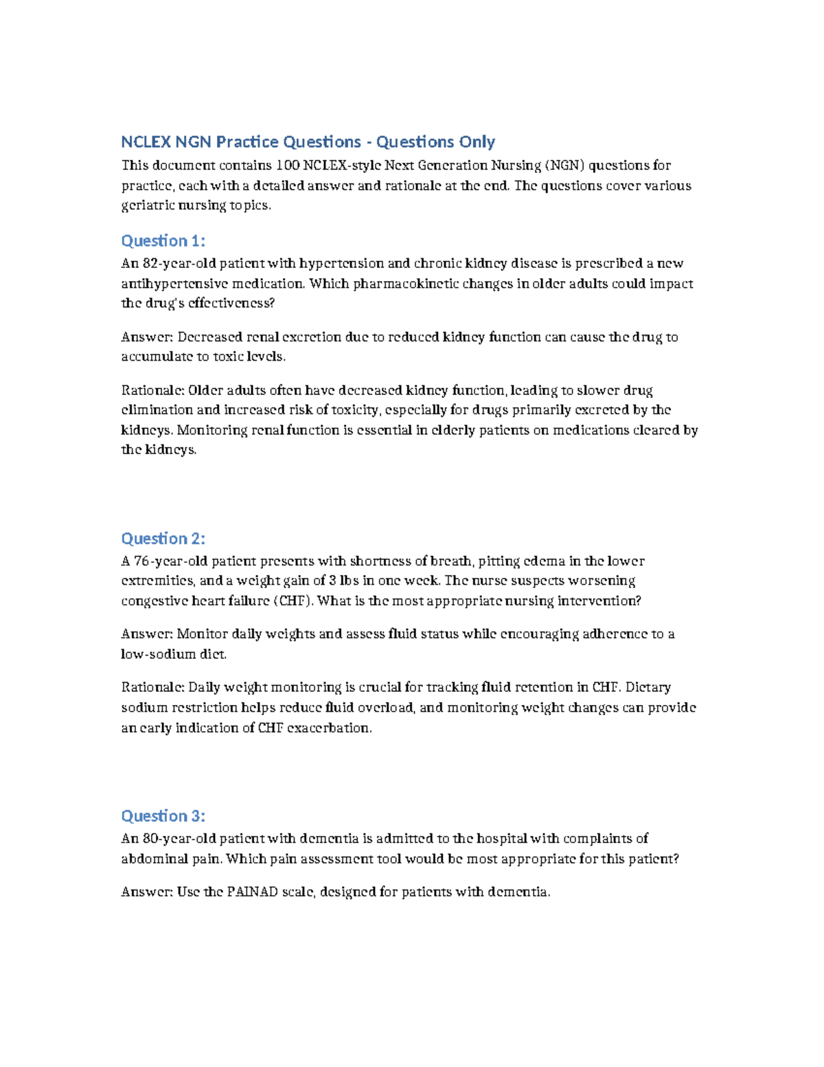 NCLEX NGN Geriatric Nursing Practice Questions with Answers - Studocu