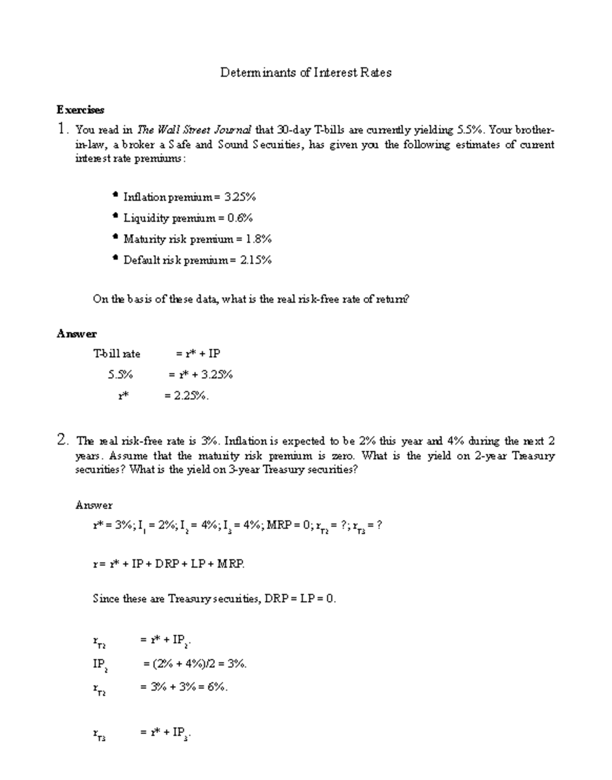 2-Interestrates-Q 26A-UST - Determinants of Interest Rates Exercises 1 ...