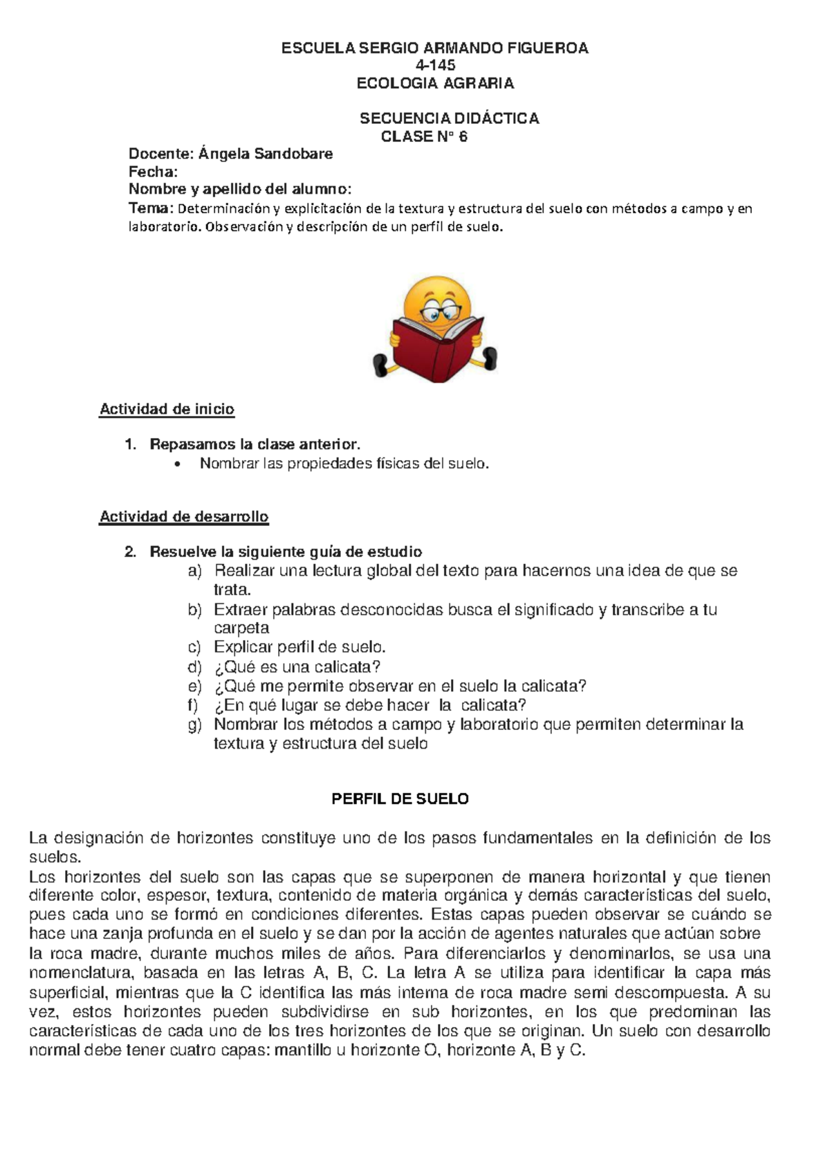 Secuencia Didáctica N° 6: Perfil de Suelo y Calicata en Ecología ...