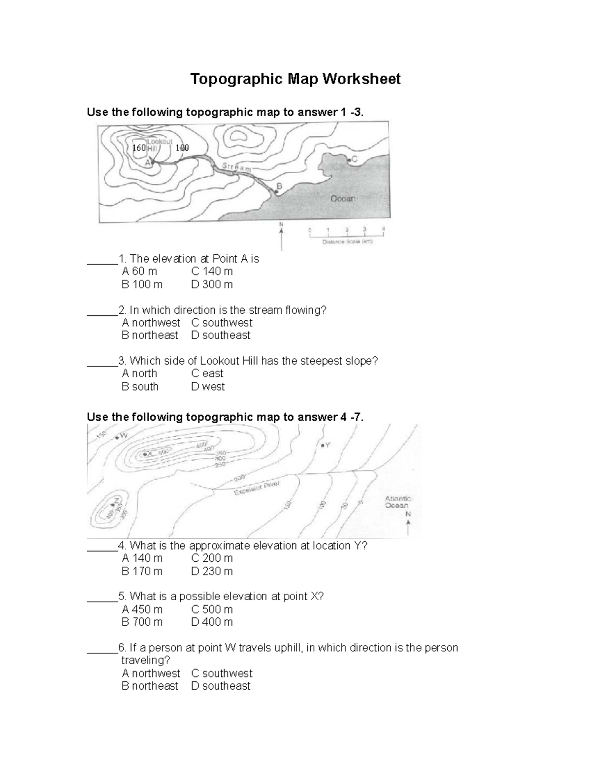 Topographic Map Worksheet: Elevation and Slope Analysis - Studocu