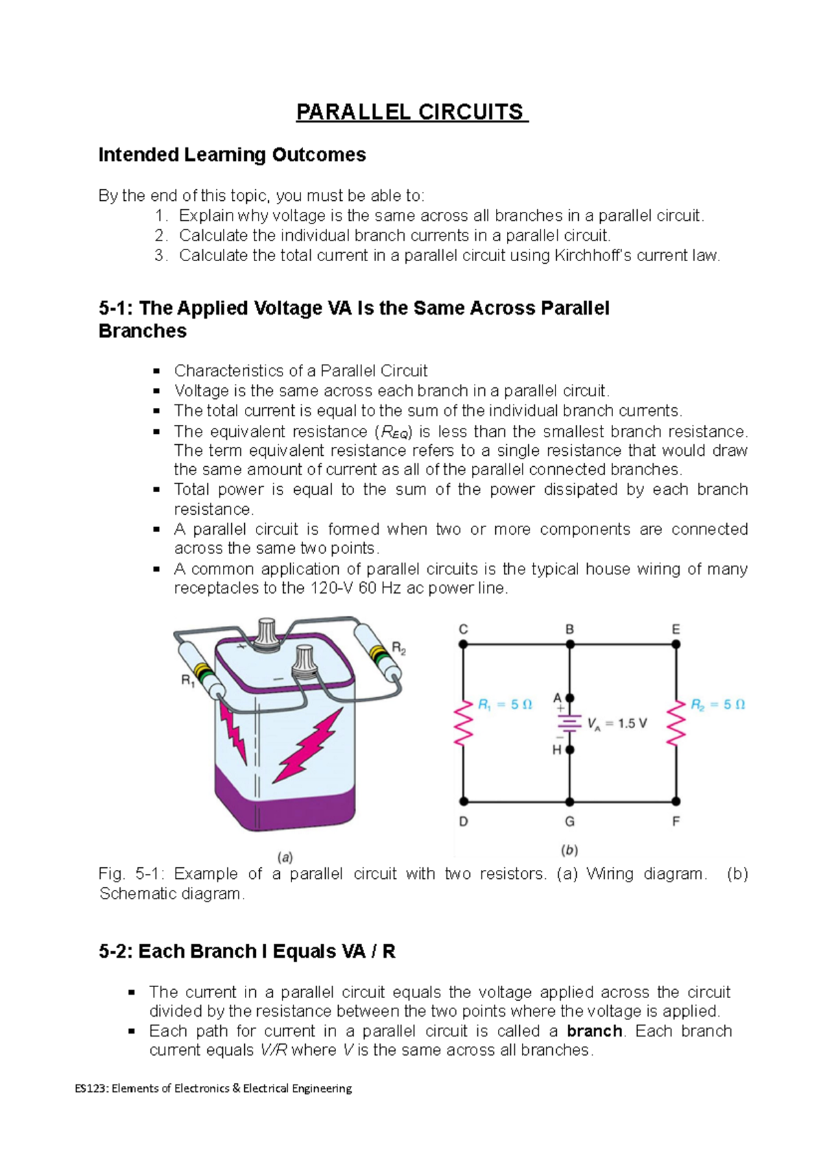 Parallel Circuits in Engineering - PARALLEL CIRCUITS Intended Learning ...