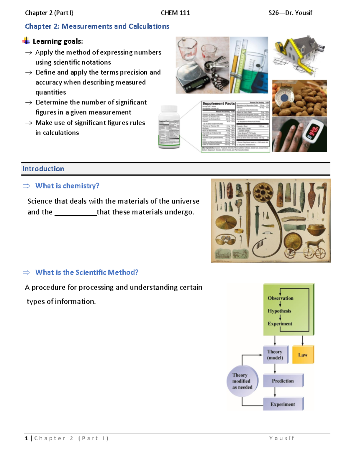 Chapter 2 (Part I) CHEM Yousif: Measurements & Calculations Overview ...