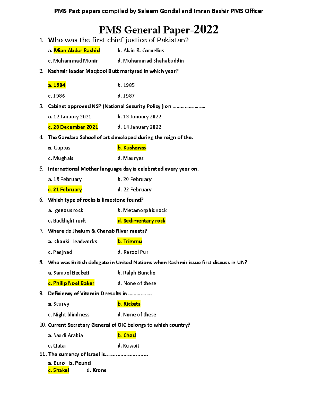 PMS 2022-2023 - past papers - PMS General Paper- 2022 Who was the first ...