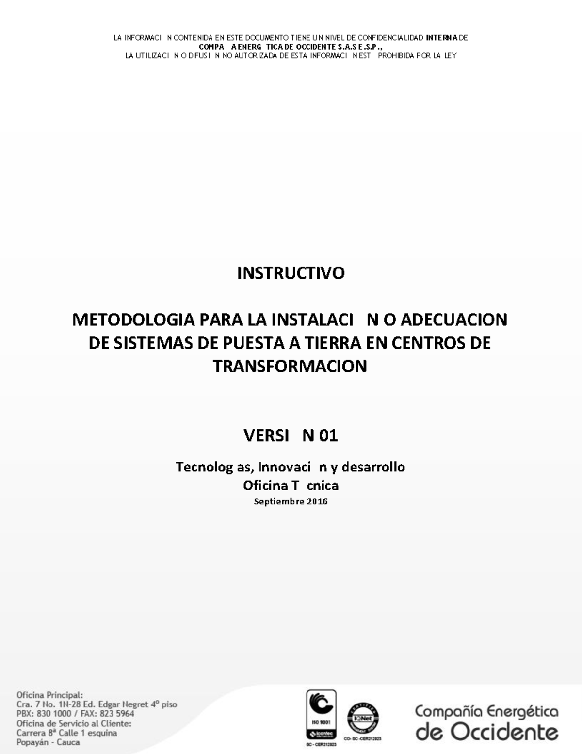 Instructivo Metodológico para la Instalación de SPT en CT - Versión 01 ...