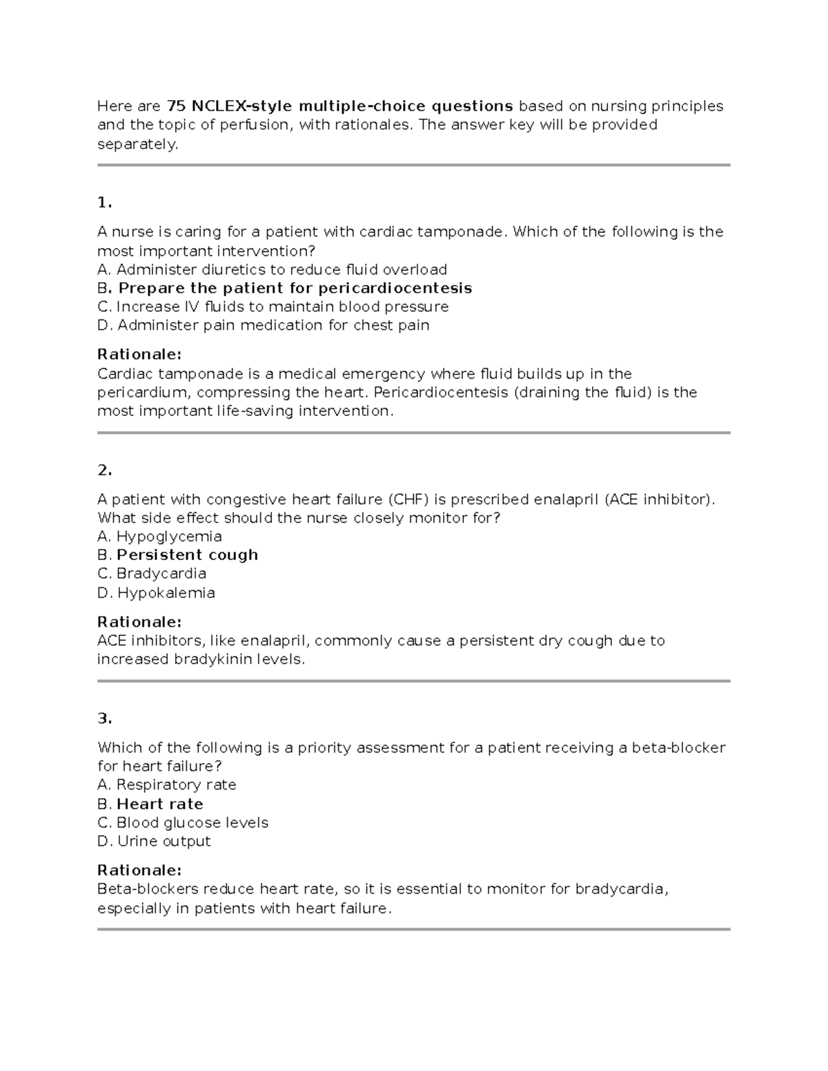 NCLEX Perfusion 2 Practice Questions and Rationale Guide - Studocu