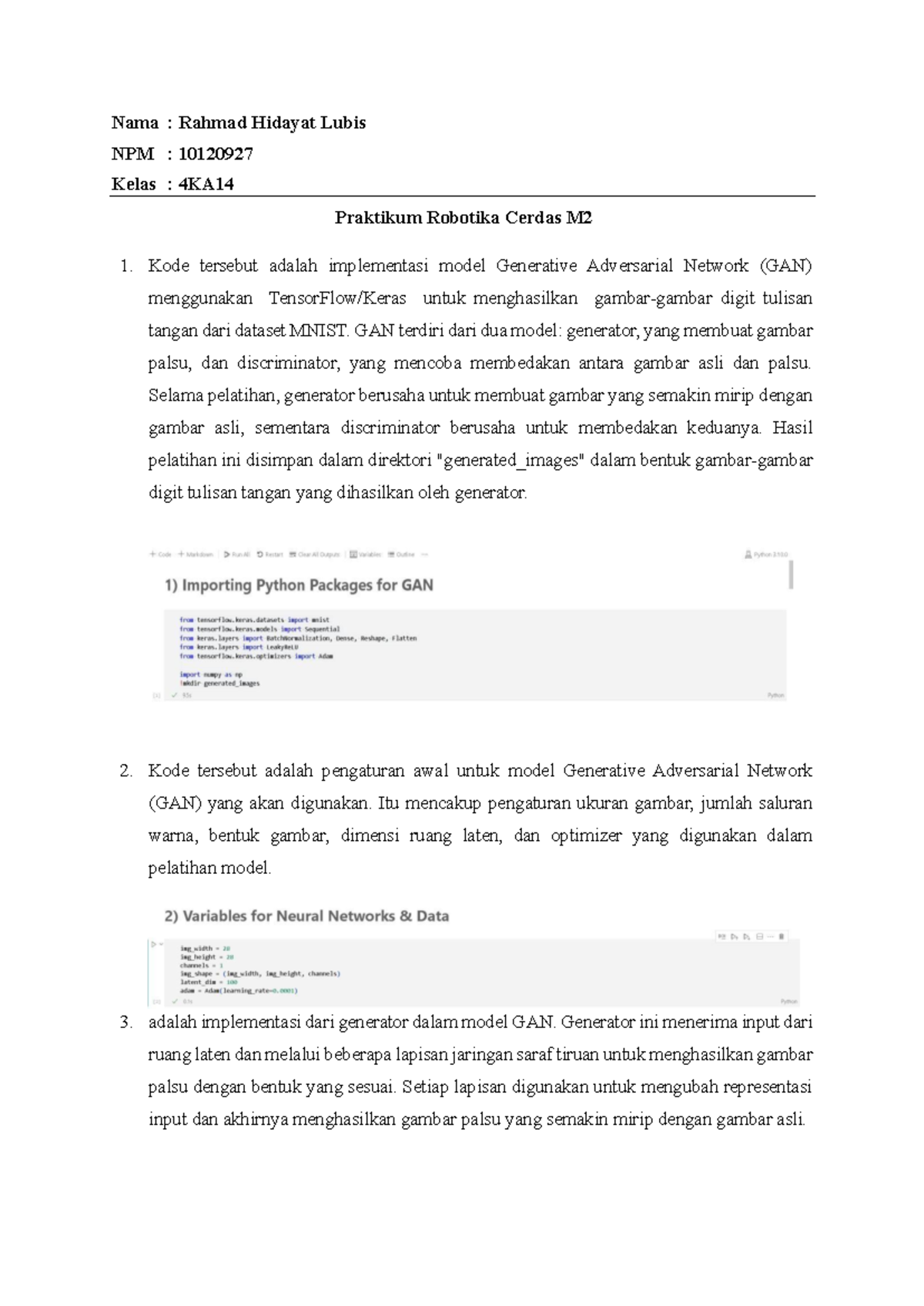 Praktikum Robotika Cerdas M2: Implementasi GAN untuk Gambar MNIST - Studocu