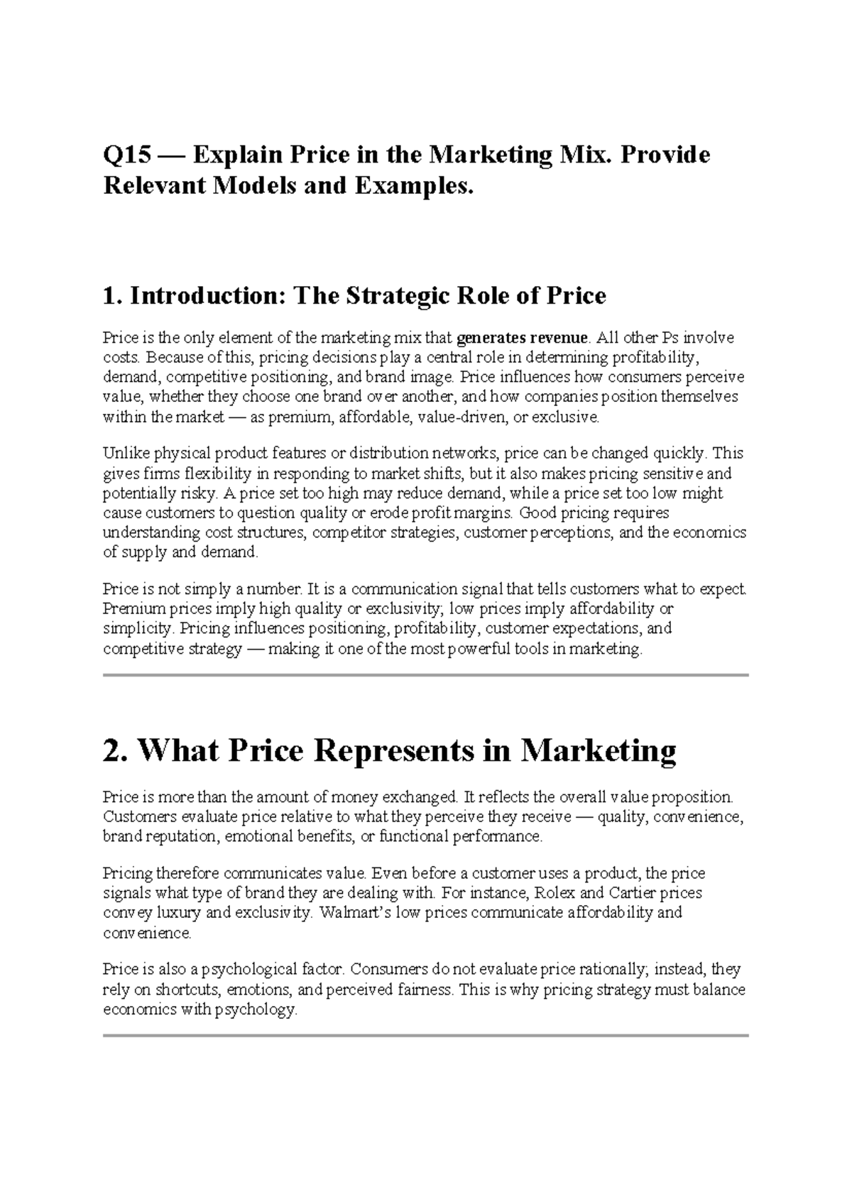 Q15: The Role of Price in the Marketing Mix - Models & Examples (M15 ...