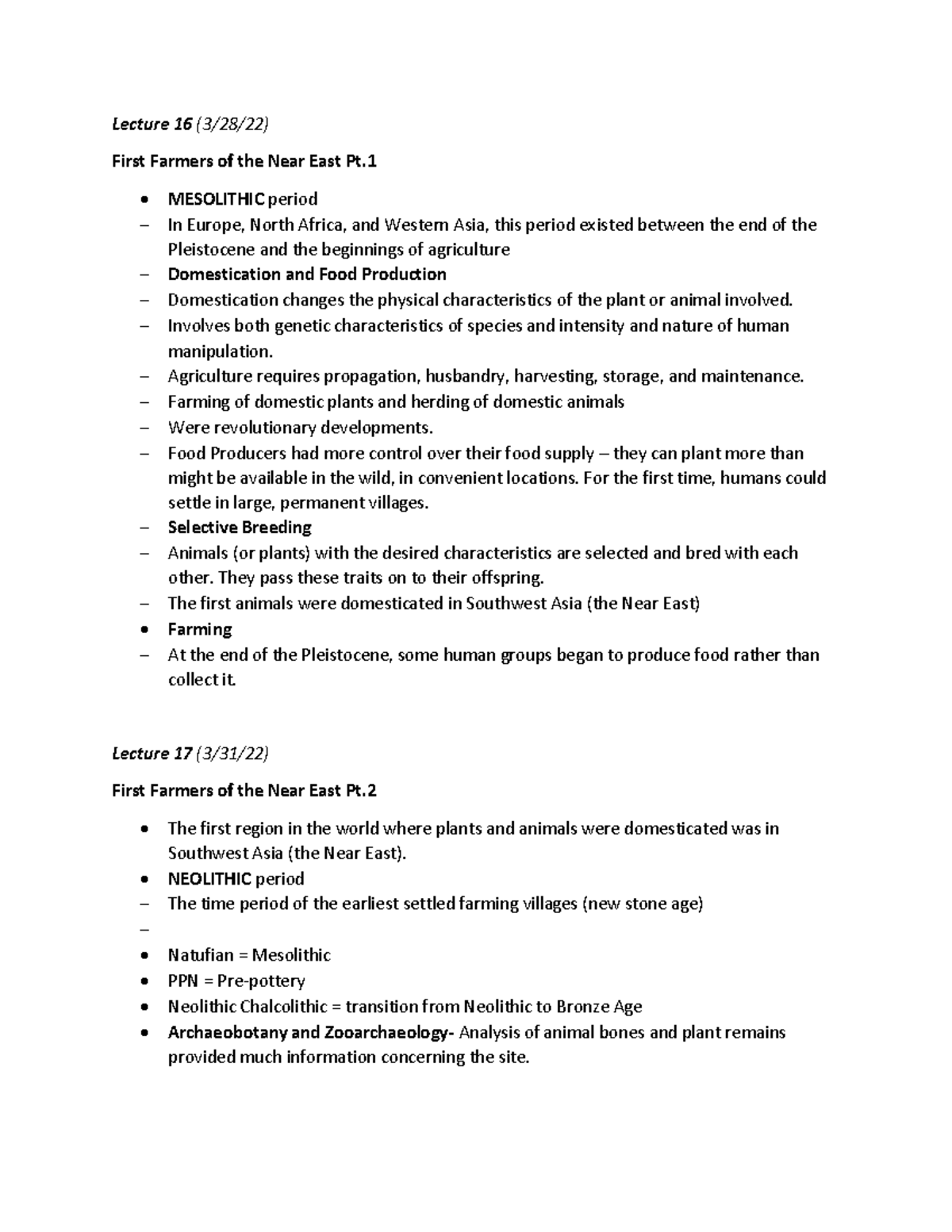 Anthc 126 - Prehistoric Archaeology Lectures 16-20 Overview - Studocu