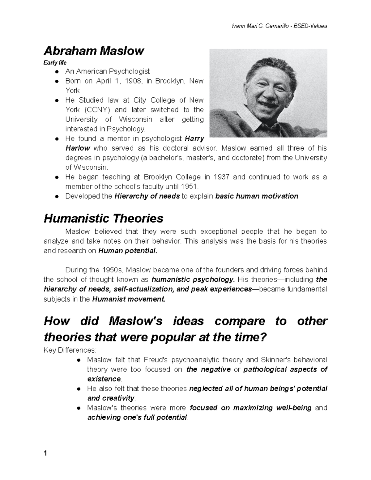 Abraham Maslow - Abraham Maslow Early life An American Psychologist ...