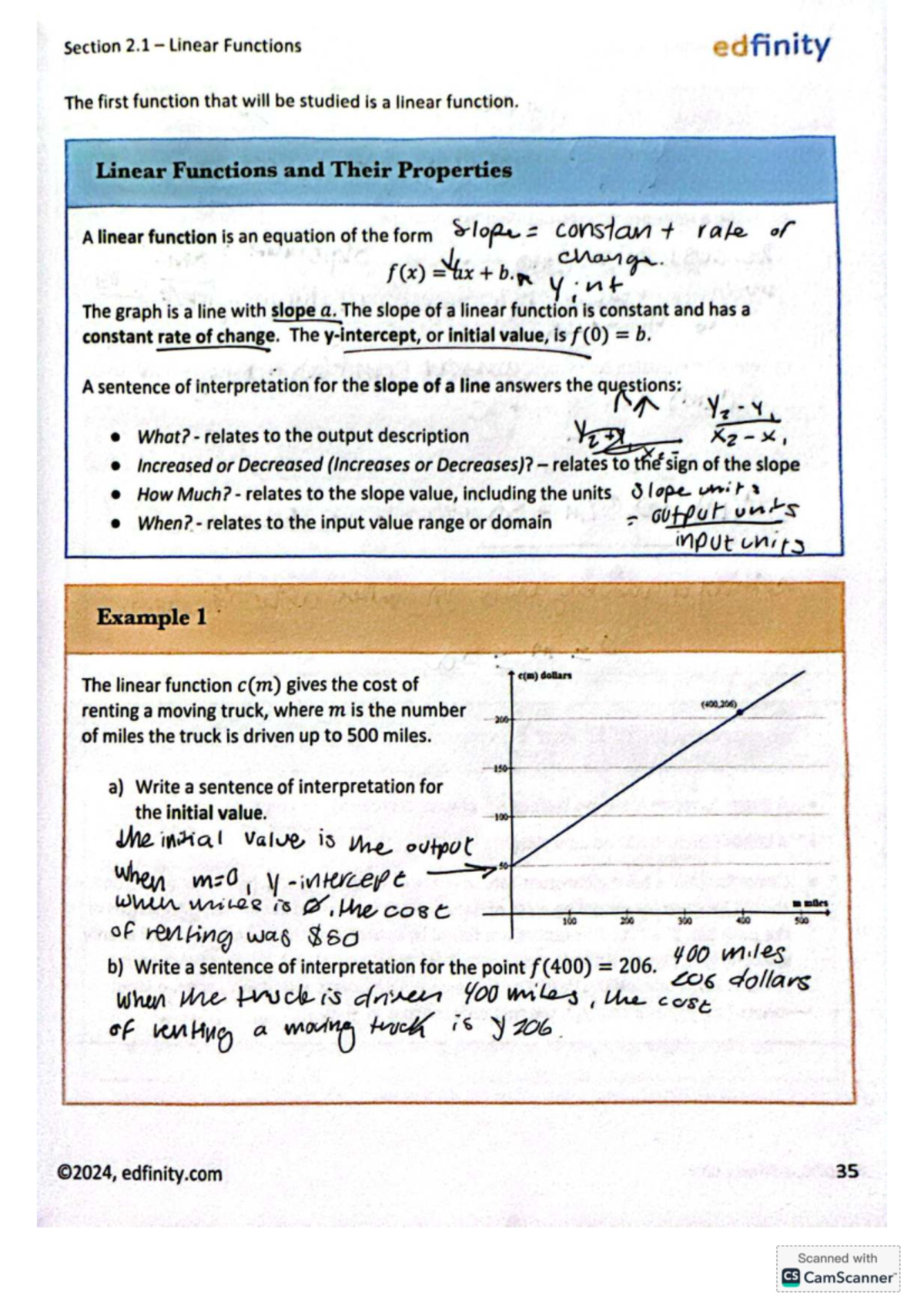 Section 2.1 Linear functions: Understanding properties and applications ...