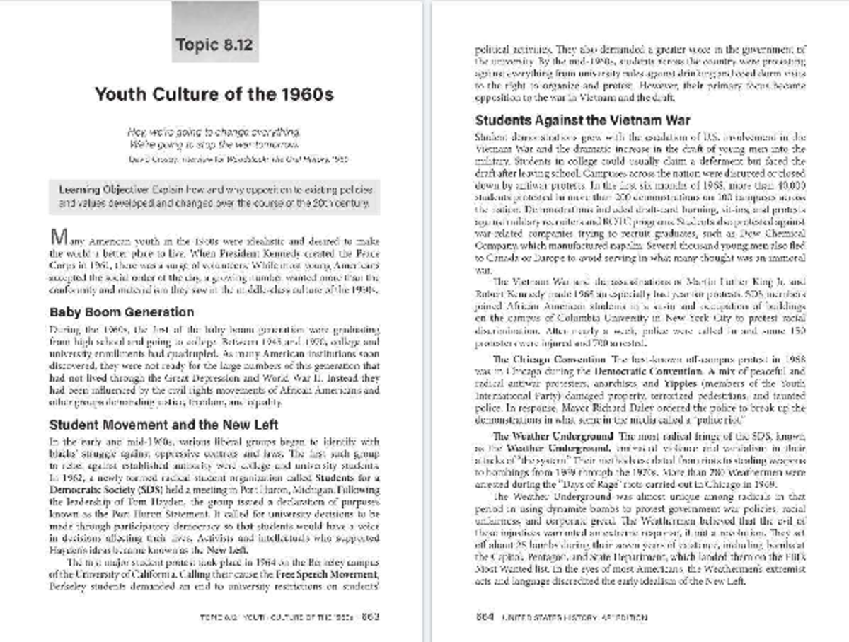 Topic 8.12: Youth Culture & Student Movements of the 1960s - Studocu