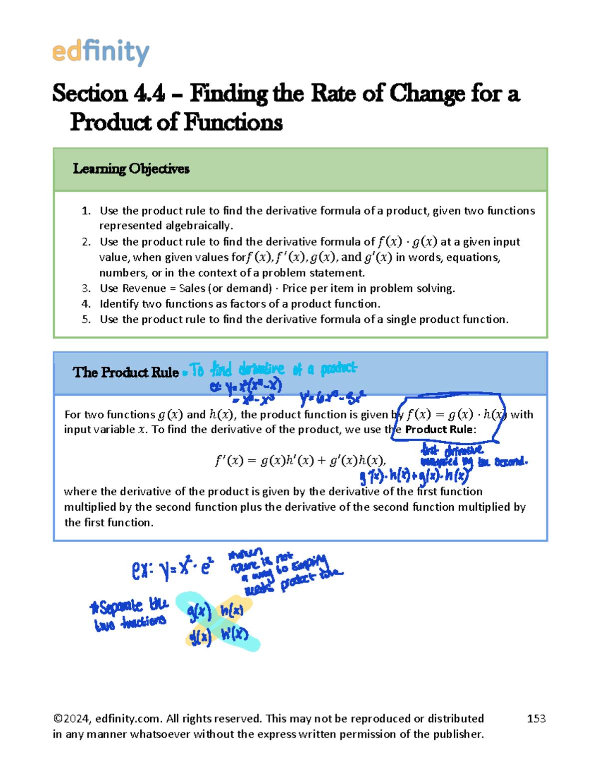 Section 4.4: Rate of Change for Products of Functions - Study Notes ...