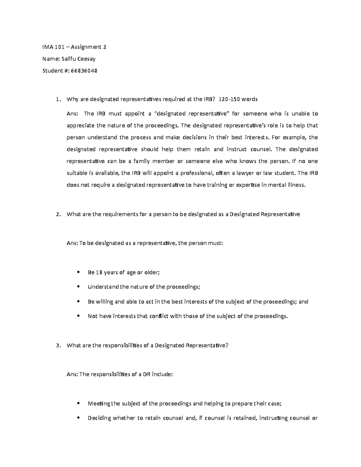 IMA 101 - Assignment 2: Understanding Designated Representatives in ...