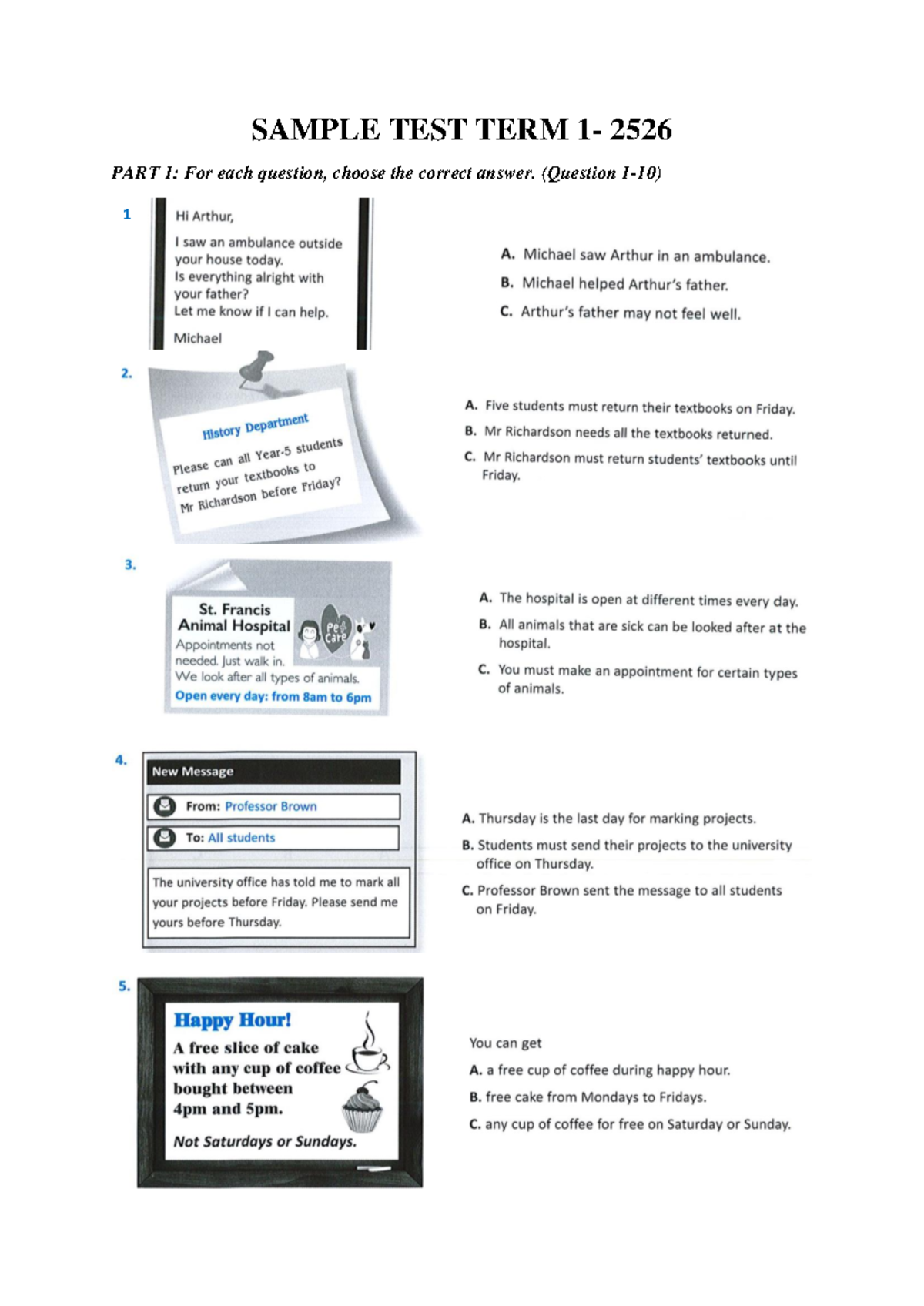 SAMPLE TEST TERM 2526: Multiple Choice & Reading Comprehension - Studocu